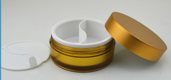 100ml dual cosmetic divided jars with 2 compartments